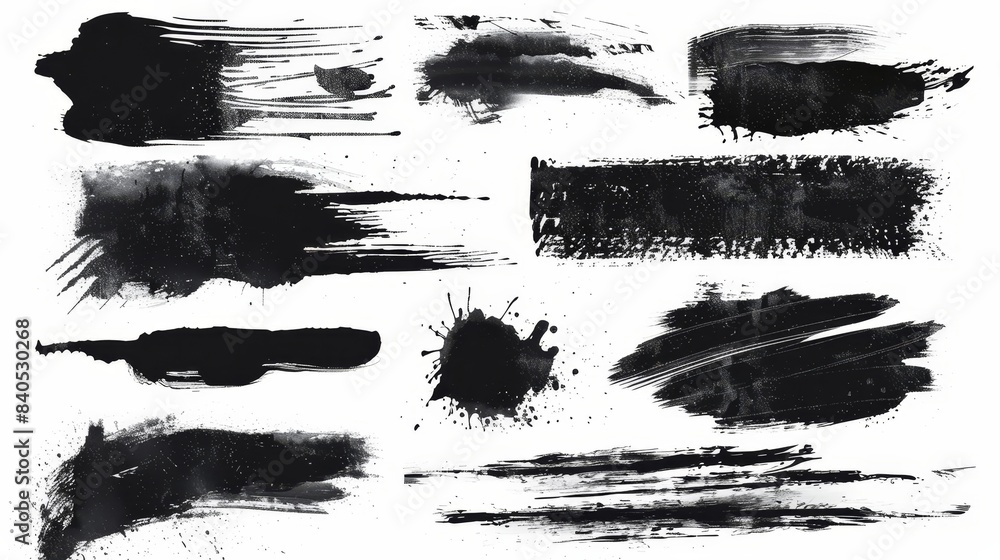 Hand drawn brush strokes. Underline highlighters with splashes. Diverse ...