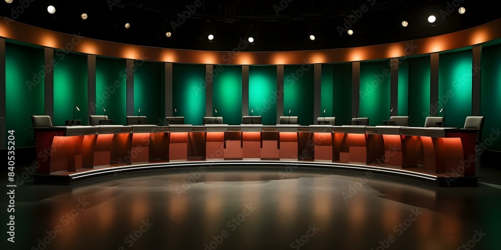 Political Debate Stage Set Up in an Empty Conference Room. Concept ...