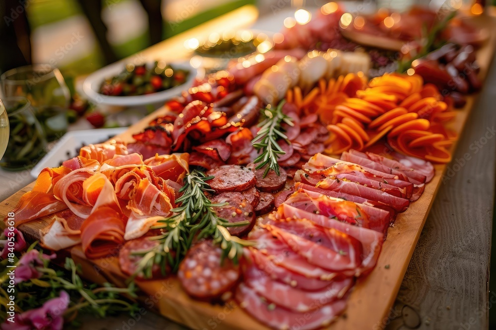A beautiful charcuterie board with assorted meats, cheeses, and fruits ...