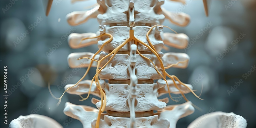 Illustration of lumbar spine with herniated disc compressing nerve ...
