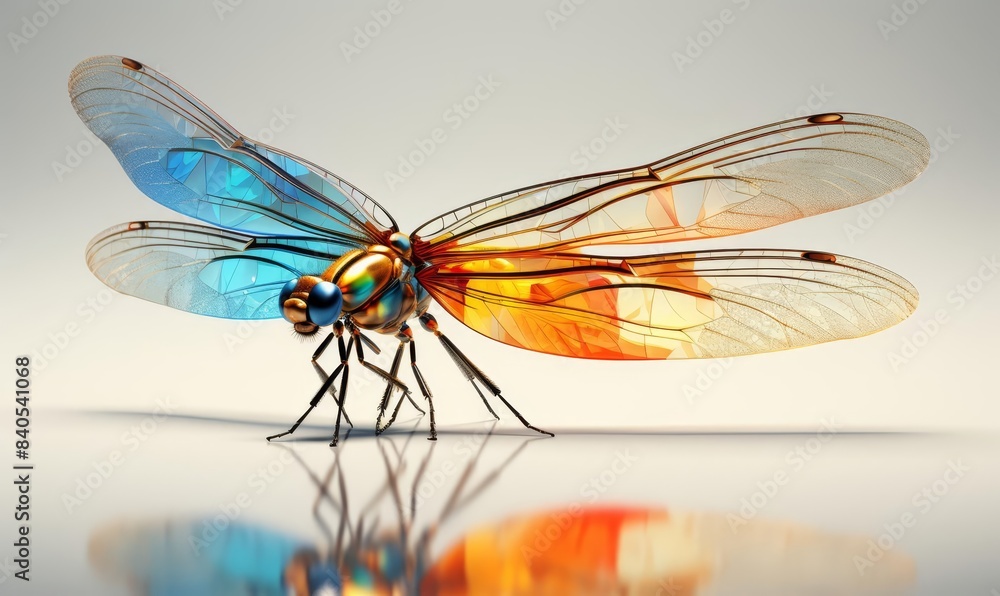Dragonfly larva flat design side view wetland 3D render Tetradic color ...