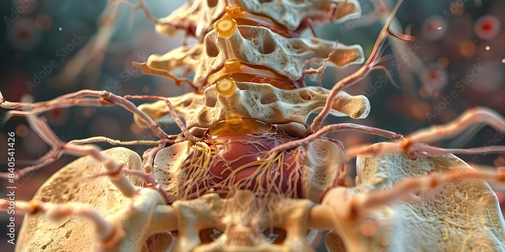 Illustration of lumbar spine with herniated disc compressing nerve ...