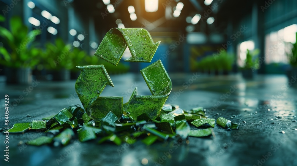 Sign with a green recycle symbol icon for recycling and sorting of ...