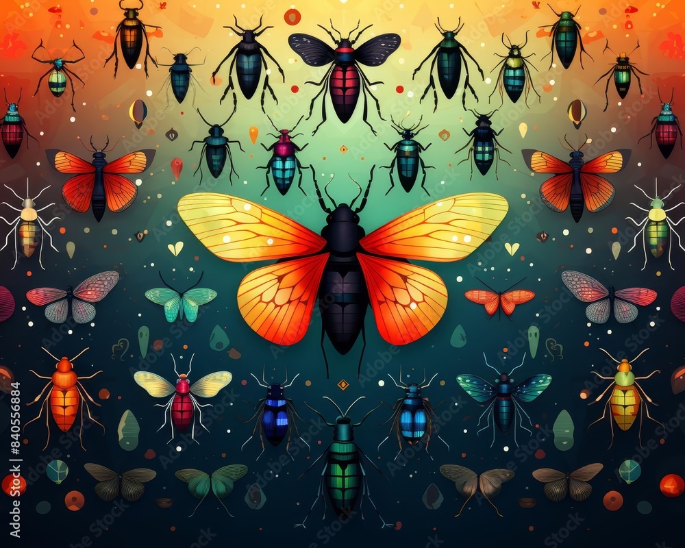 Insect swarming phenomena flat design, side view, entomology theme ...