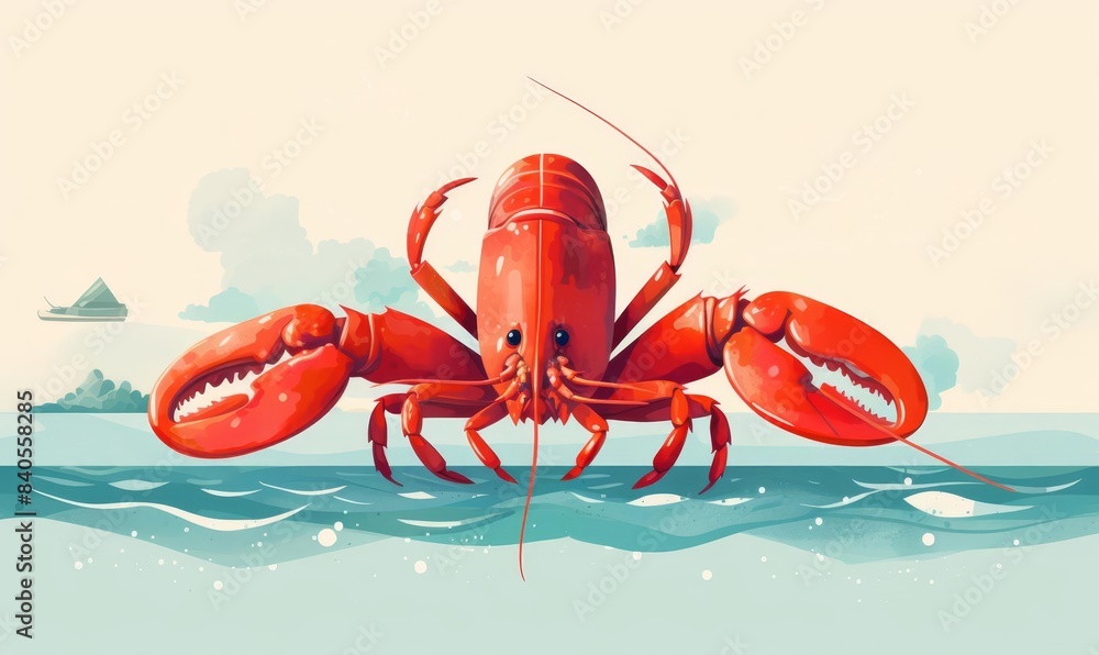Lobster arthropod flat design top view seafood animation vivid Stock ...