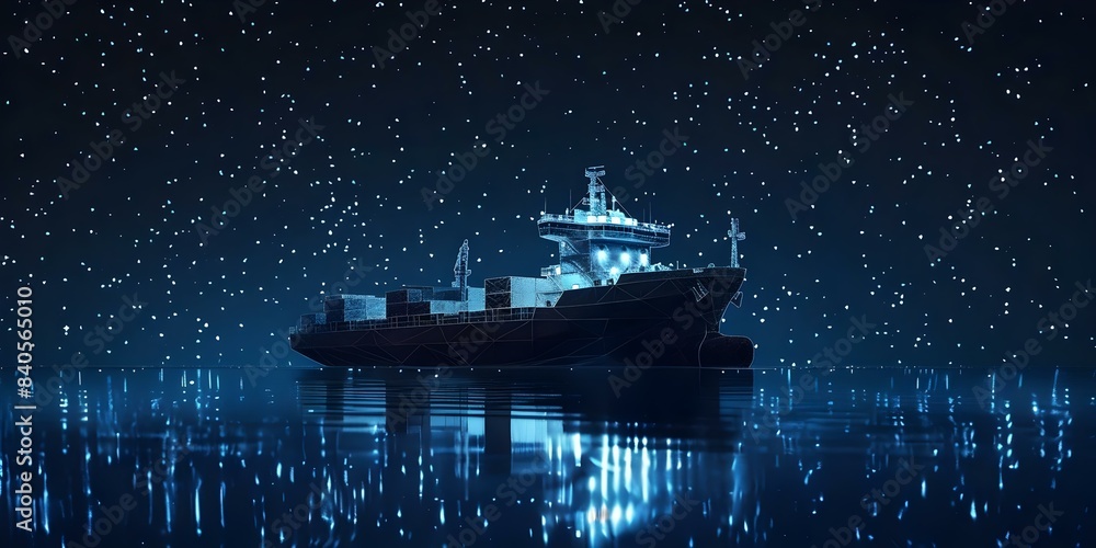 Cargo Ship Wireframe Mesh Art Resembling Stars in Night Sky. Concept ...