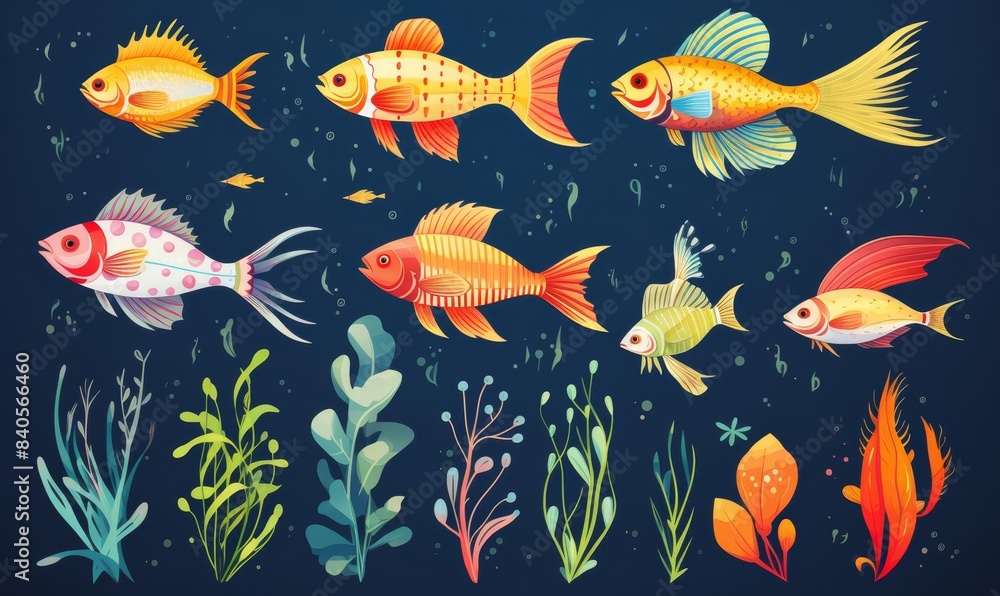 Mimicry in marine animals flat design, side view, oceanography theme ...