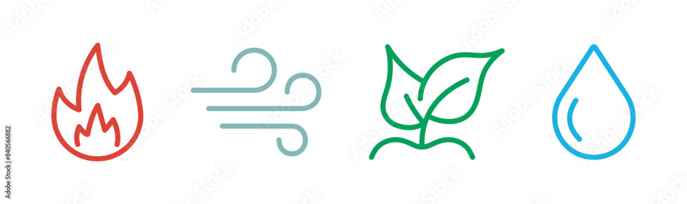 4 elements of nature. Four elements icon set. Water, earth, fire and ...