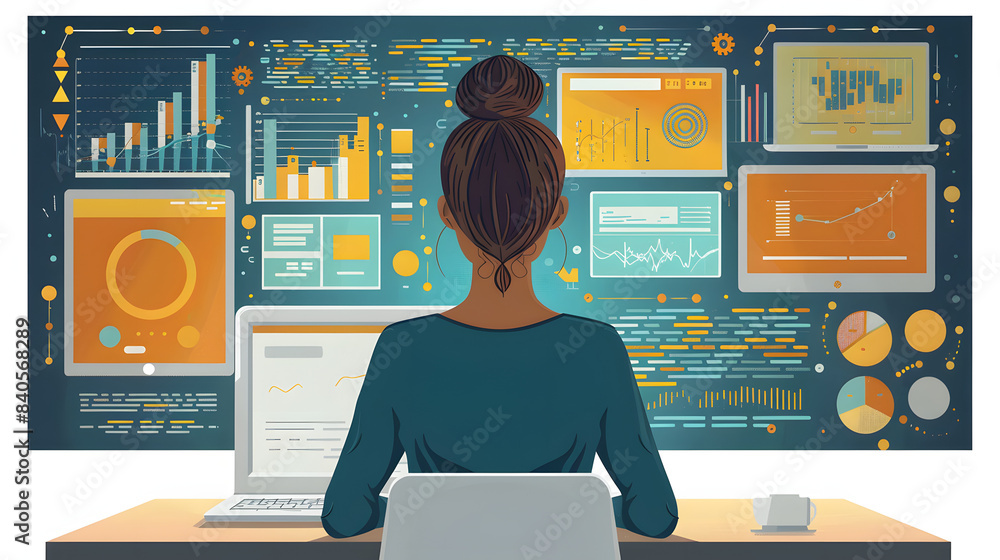 edi, electronic data interchange concept, businesswoman using laptop ...