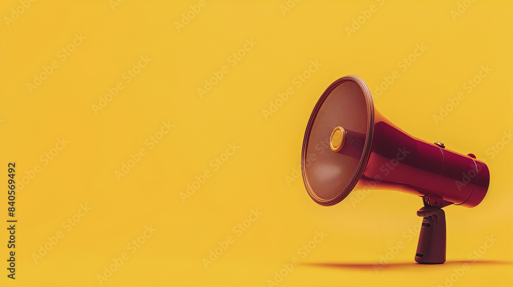 Noise megaphone in maroon against a mustard yellow background With copy ...
