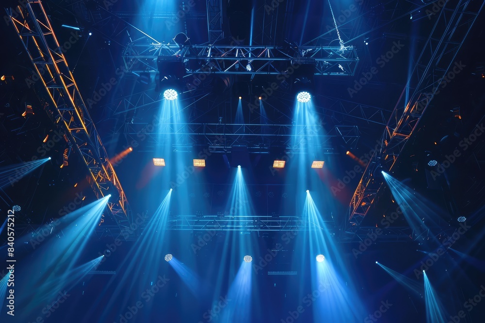 A Live stage production overhead trusses and lighting in a live venue ...