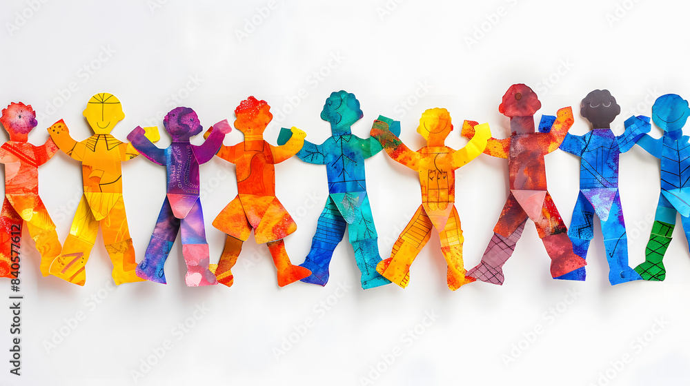 paper chain friends, teamwork, diversity, family or community, hand ...