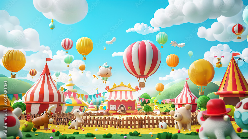 3D cartoon balloon fiesta with a parade and floats Stock Illustration ...