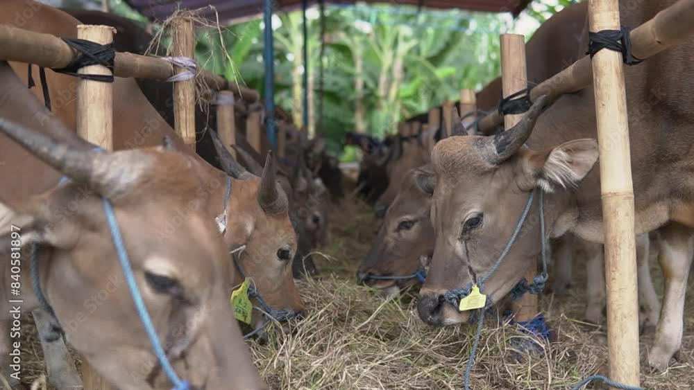 cattle or cows eating during the Islam Religion Eid al-Adha in the ...