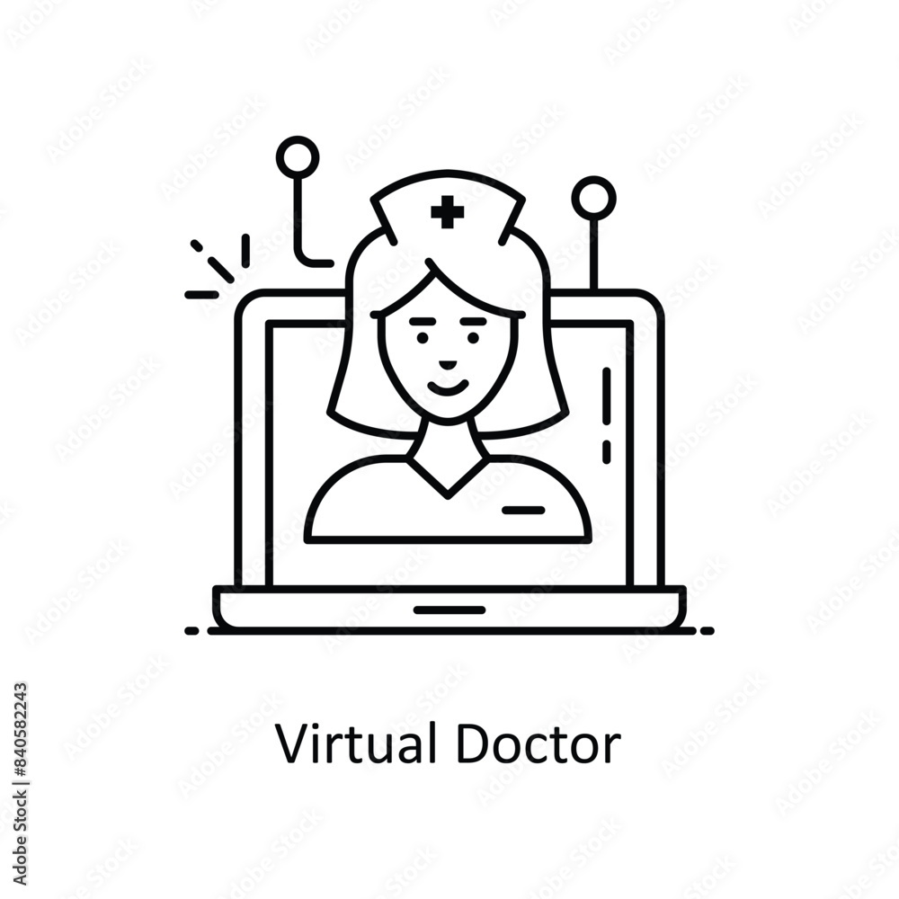 Virtual Doctor vector outline icon style illustration. Symbol on White ...
