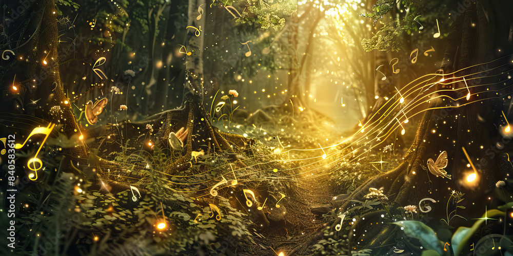 Enchanting Fairy Tale Melodies: Music Notes Floating in a Magical Fairy ...
