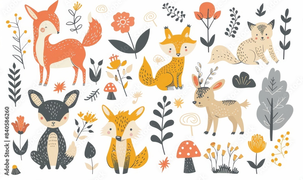 Scandinavian animals. Hand drawn. Doodle cartoons for nursery posters ...