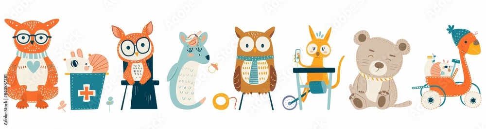 Modern set of sick patients animals. Cartoon characters with bad teeth ...