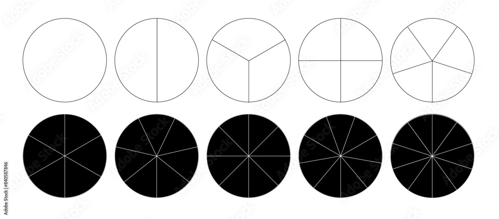 Segmented circles isolated on a white background. A different number of ...