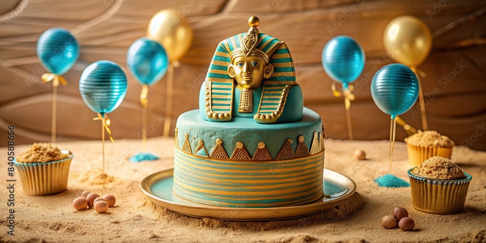 ภาพประกอบสต็อก An ancient Egyptian themed birthday cake with gold and ...