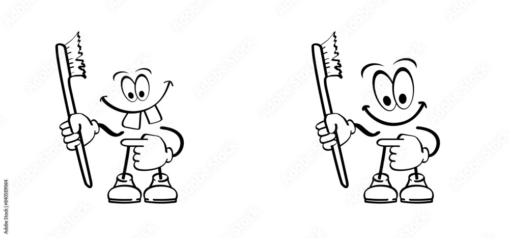 Happy kids smile and toothbrush for hygienic. Tooth stick figures man ...