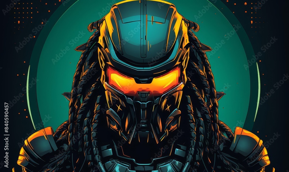 Predator alien warrior flat design front view scifi theme animation ...