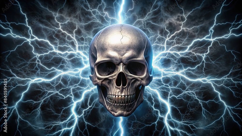 ภาพประกอบสต็อก Respect skull lightning graphic on dark background ...