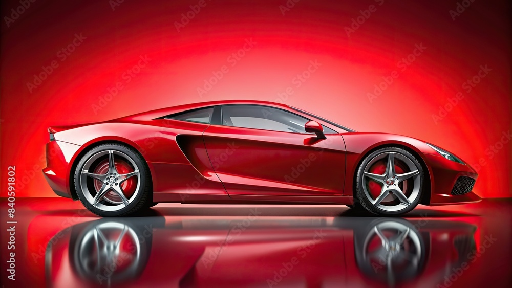 Side view of a modern luxury red sports car on a red gradient ...