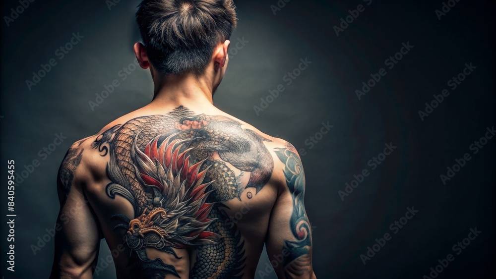 Back view of a man with a massive dragon tattoo , tattoo, man, dragon ...