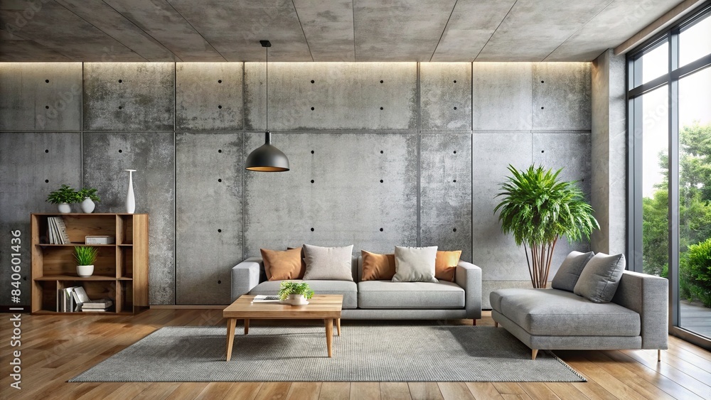 Room with empty concrete wall background in modern rough, concrete ...