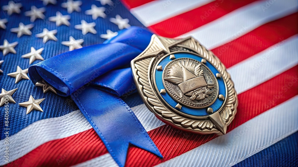 Peace Officers Memorial Day design with police badge, blue ribbon, and ...