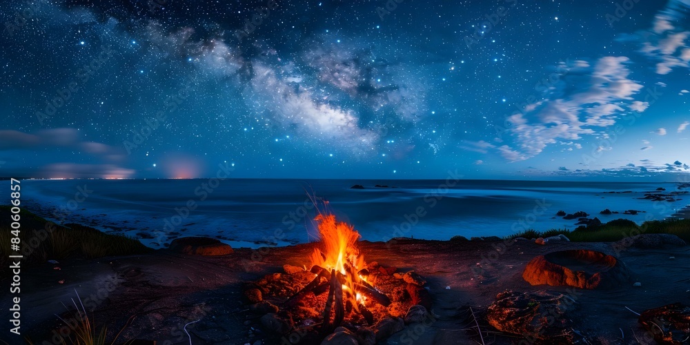 Meeting of Australian Outback and Ocean under a Starry Night Sky with ...