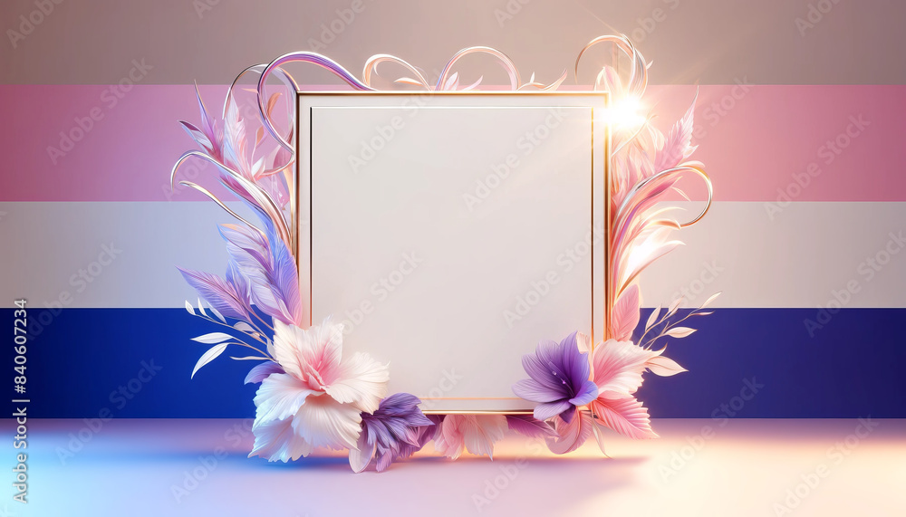 Pride month: Bisexual Flag frame with blooms elegant border around a ...