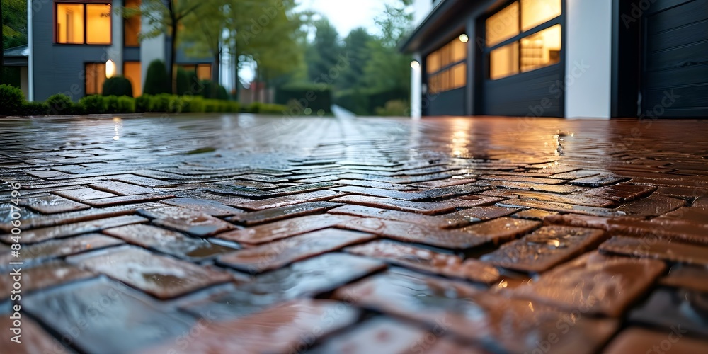 Renovation of a modern home driveway with a close-up photo of brick ...