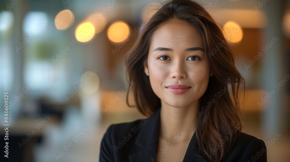 Portrait of filipina woman beautiful business leader, in modern bright ...