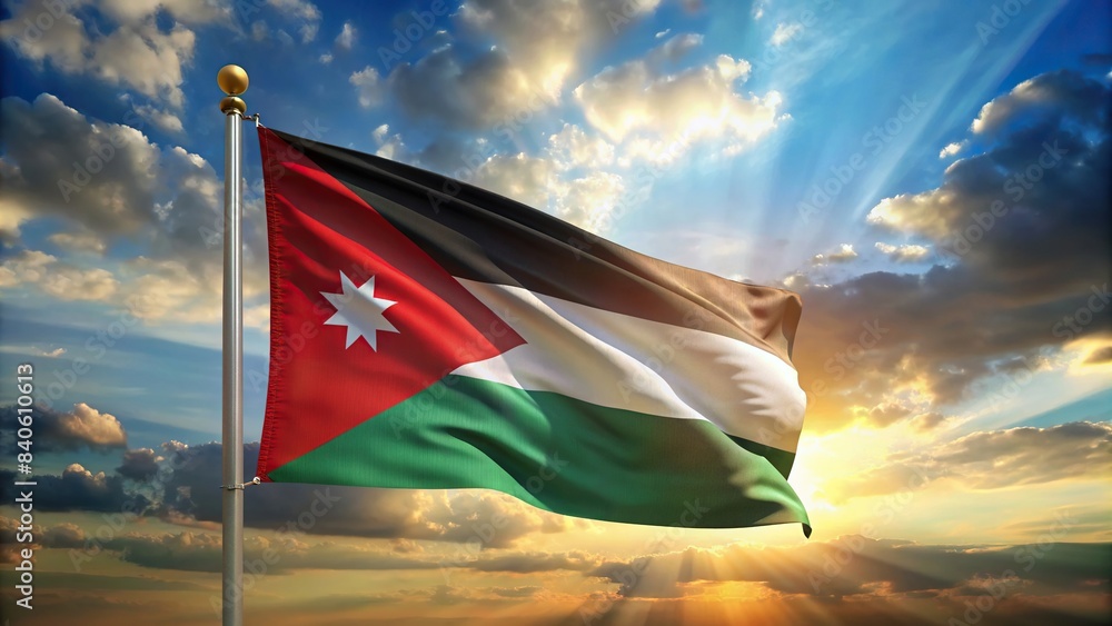 Realistic looping 4K animation of waving Jordan flag background, Jordan ...