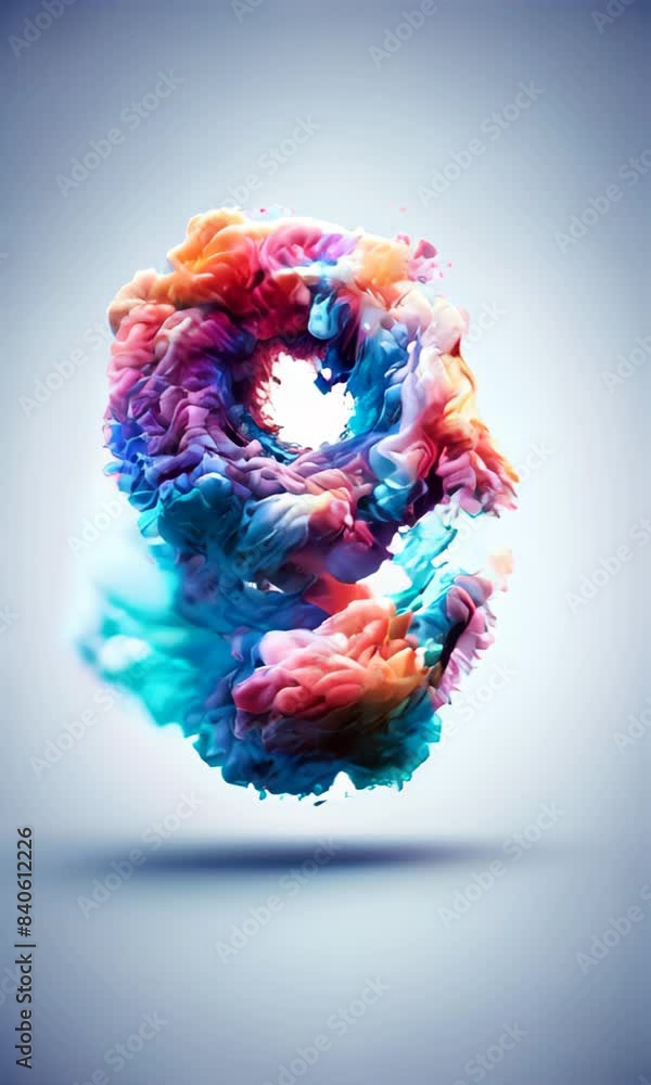 The number 9 nine is depicted as made of colorful gas, forming a ...