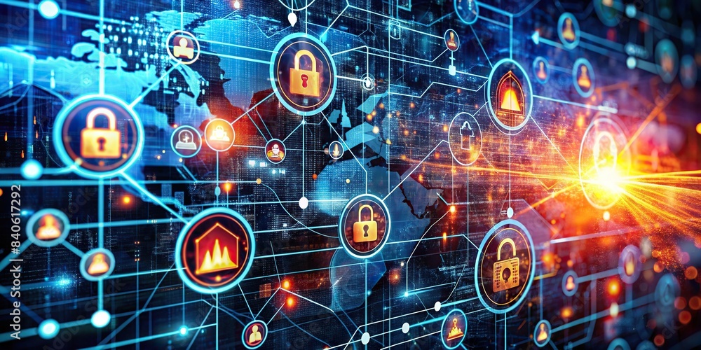 Conceptual of cyber threat hunting, showcasing a digital landscape with ...