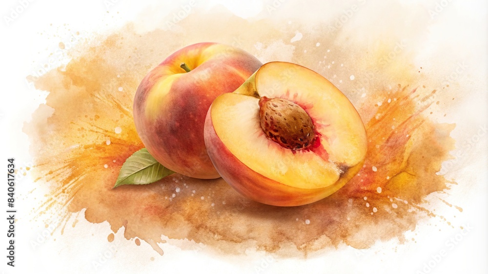 Peach watercolor splash on white background with beige texture ...