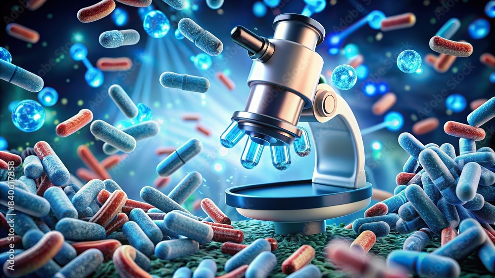 render of a lactic acid bacteria genome database with microscope shots ...