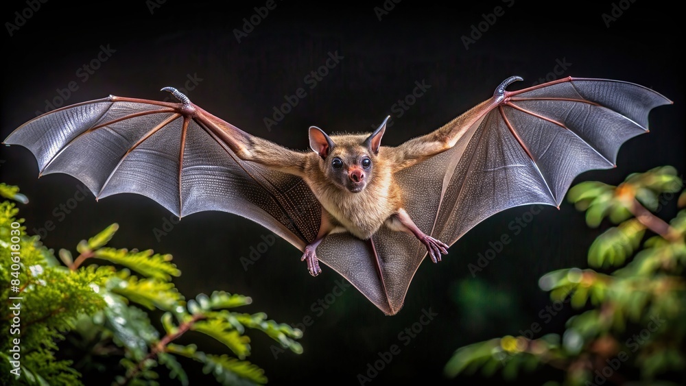 A detailed photo of a formidable bat in flight during International Bat ...