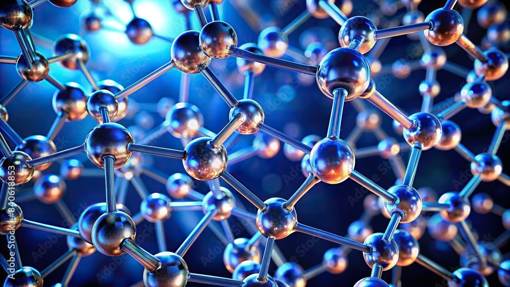 Detailed visualization of a molecular structure with illuminated atoms ...