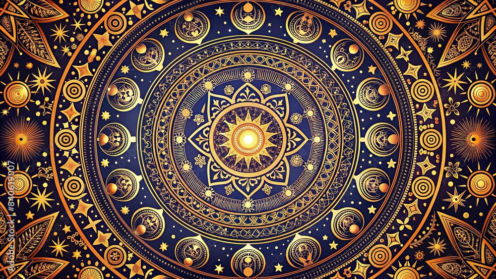 Circle pattern set with celestial elements and magic symbols in ...