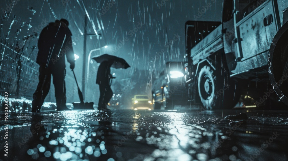 Labour work on construction side in Havey Rain Construction worker is ...