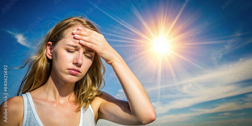 of a scorching summer heat wave causing a young woman to suffer from ...