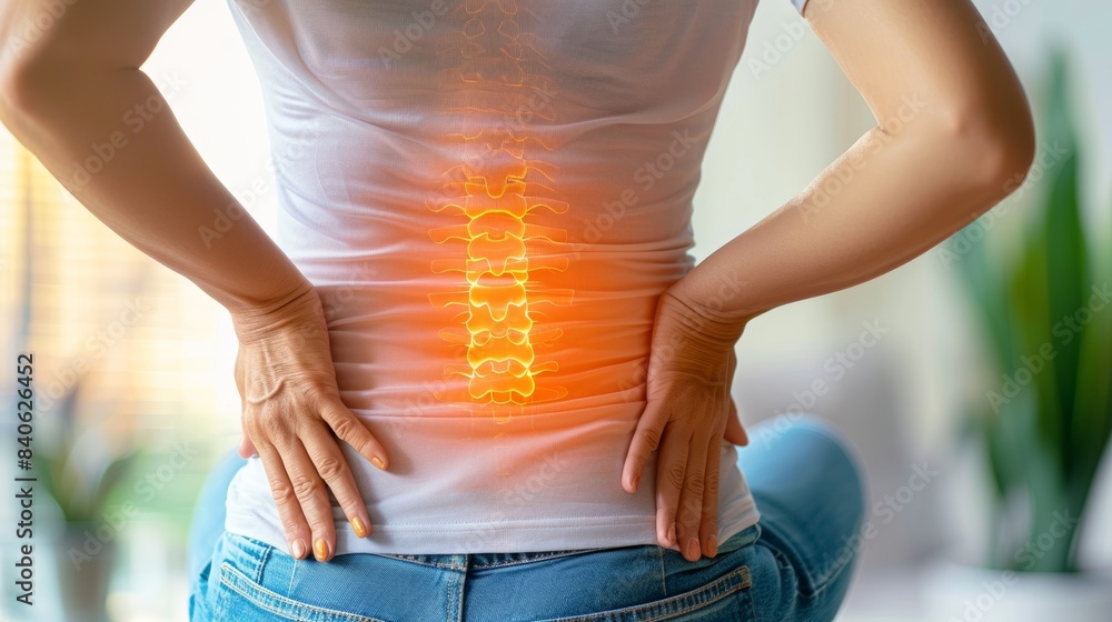 Asia beautiful woman holding her lower back while and suffer from ...