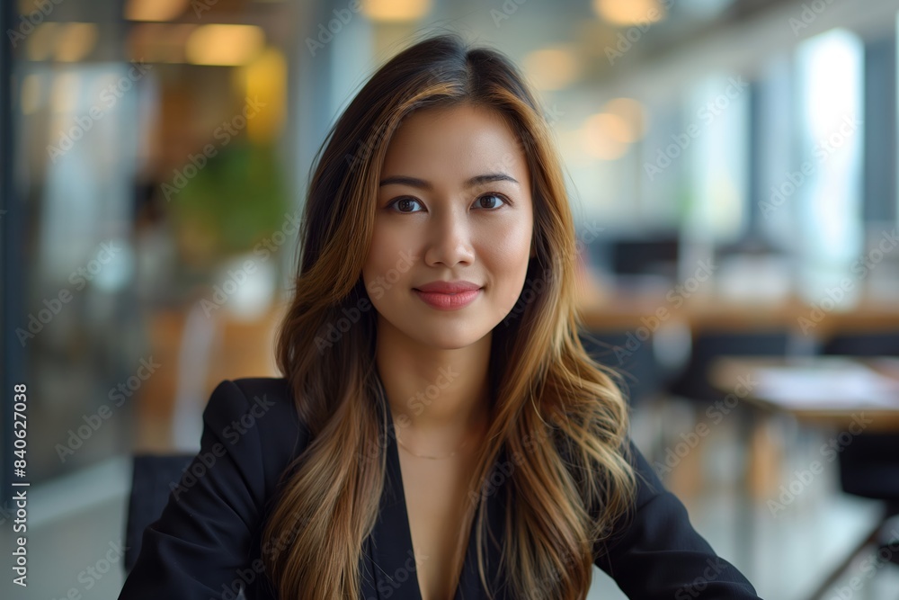 Portrait of filipina woman beautiful business leader, in modern bright ...