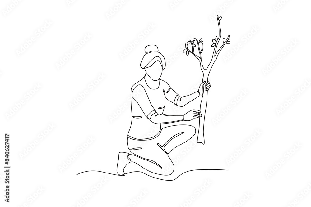 Continuous one line drawing of People planting trees, international ...