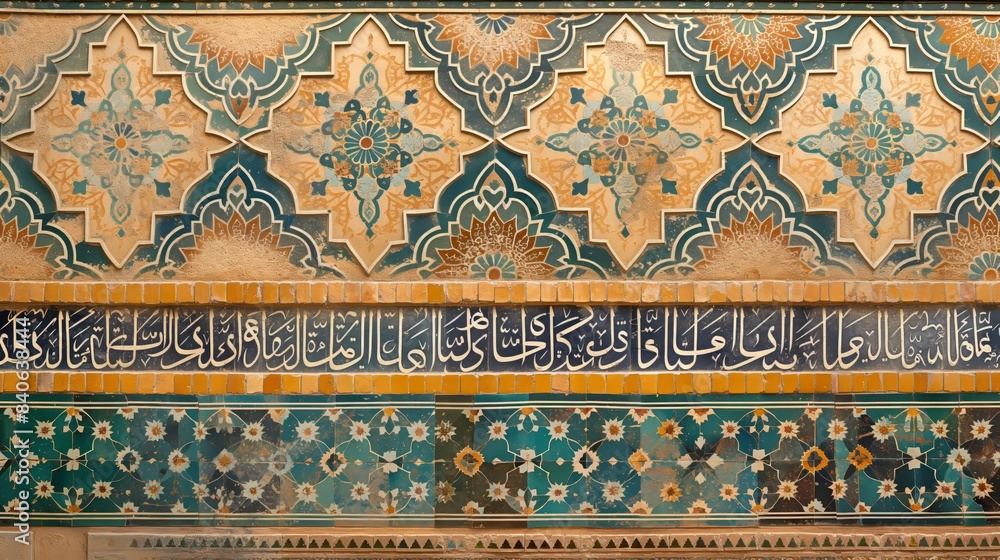 Ornate tilework with Arabic calligraphy on a historical building in ...