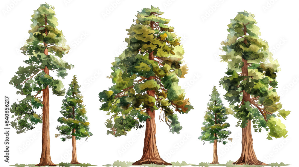 set of sequoia trees with isolated transparent background Stock ...